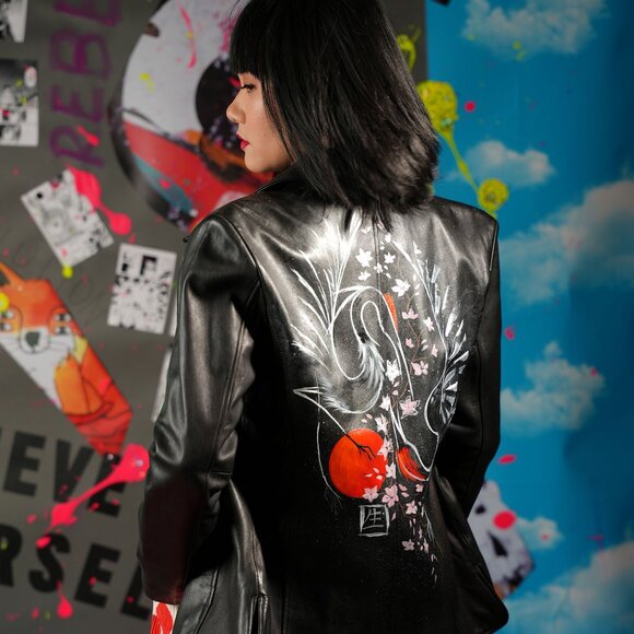SPARK + REBEL | Jackets & Coats | Upcycled Leather Jacket Handpainted ...